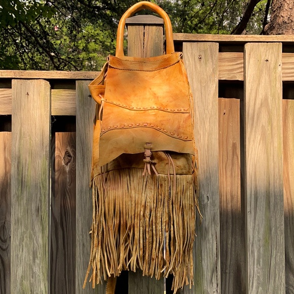 Vintage | Bags | Blonde Leather Bohemian Fringe Backpack | Poshmark